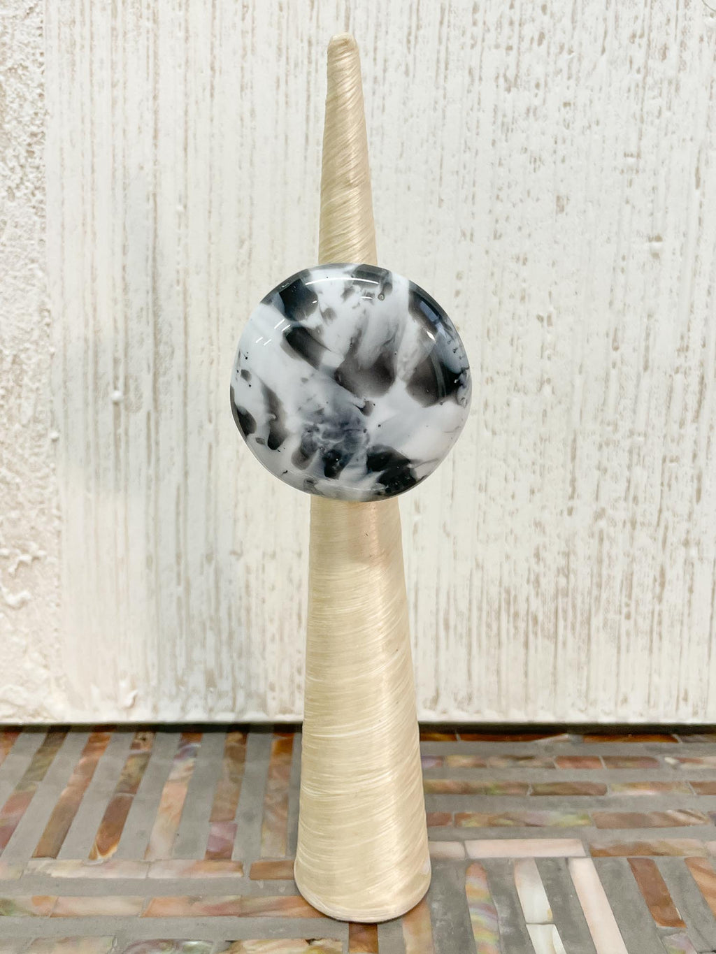 Atelier 1701 Extra Large Round Ring, White Black Marble – Statement ...