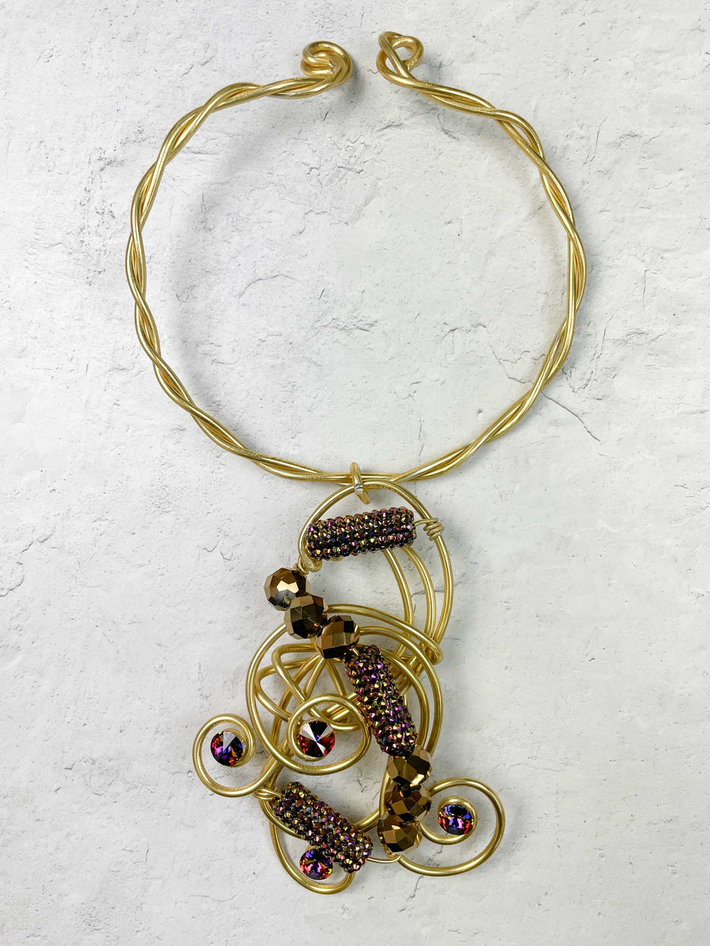 Jeff Lieb Crystal & Beaded Pendant Wire Collar Necklace, Gold/Bronze ...