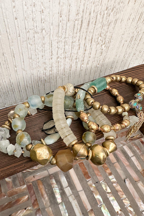 Mya Lambrecht Brass, Gold, Vinyl & Seafoam Beaded Bracelet Set ...