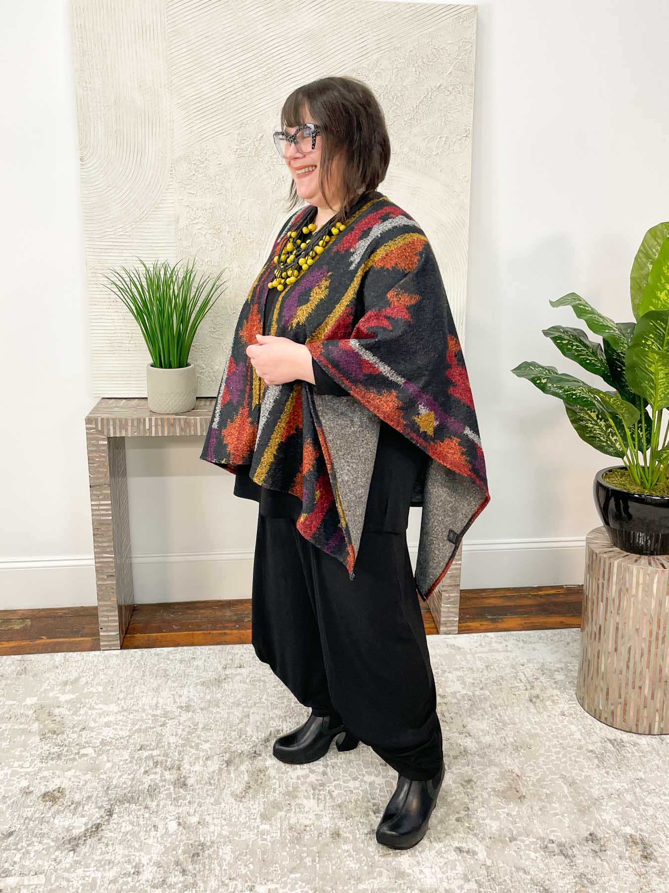 Pure Essence Printed Boucle Ruana Poncho, Sante Fe - Statement Boutique