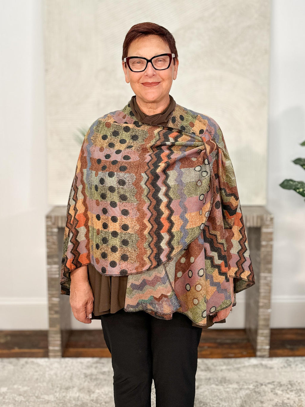 Rapti Cashmere Reversible Buckle Shawl, Zig Zag Dots Rust Multi ...