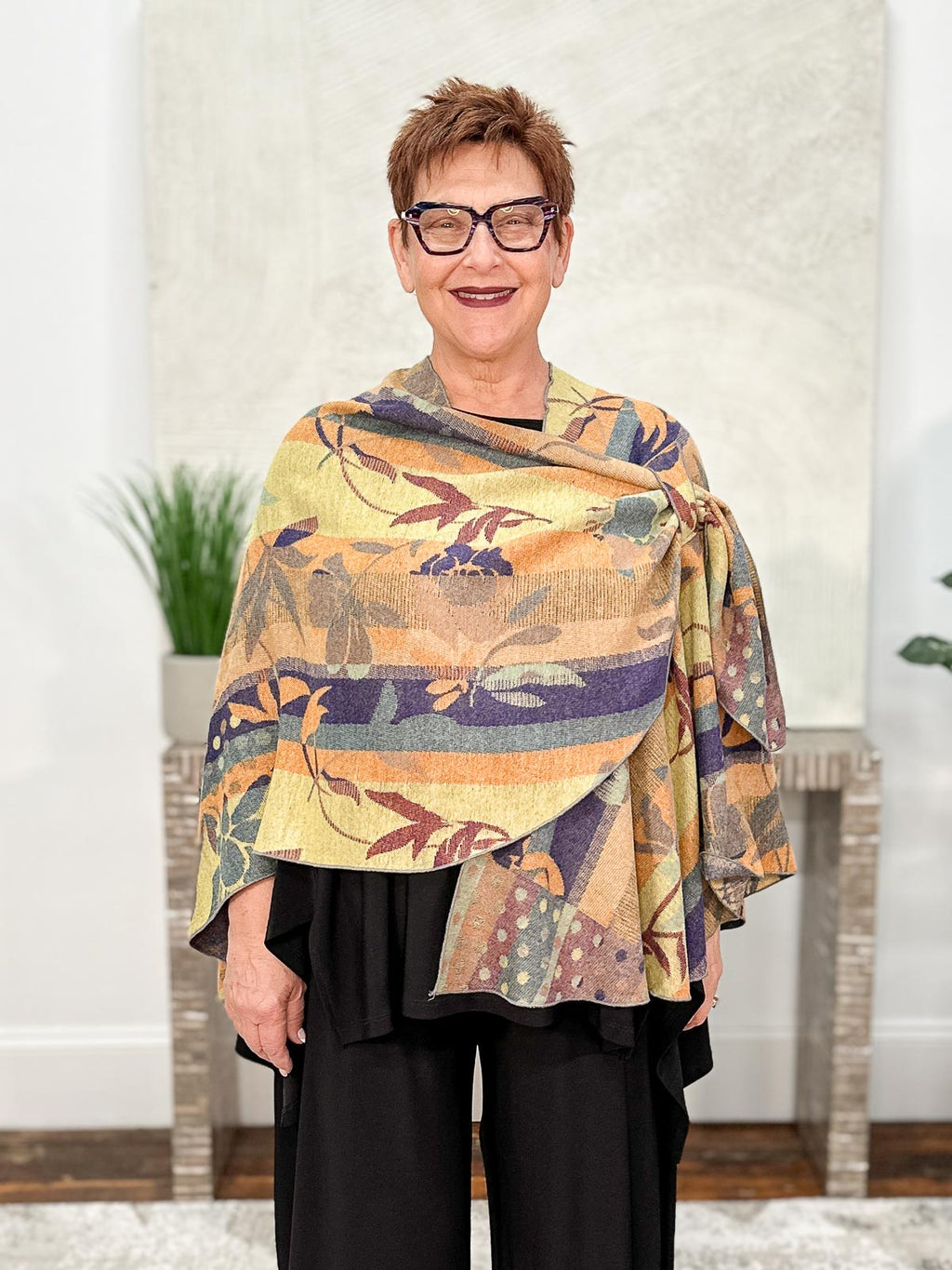 Rapti Fashion Cashmere Reversible Buckle Shawl, Striped Floral Blue ...