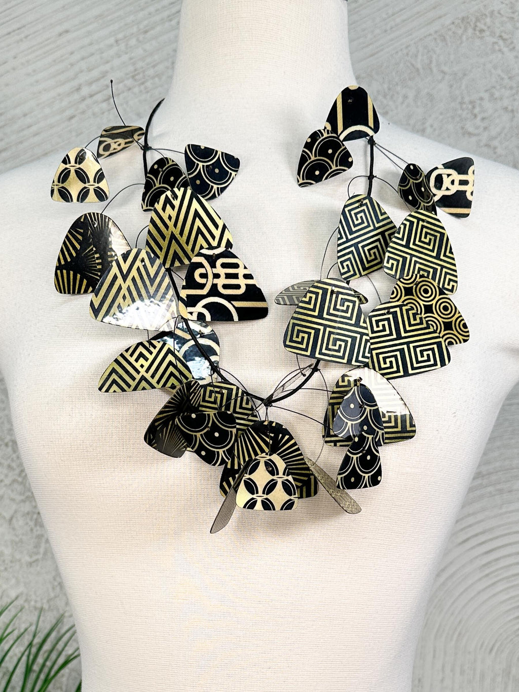 Takara Designs Kinetics Necklace, Golden Olive/Black Deco – Statement ...