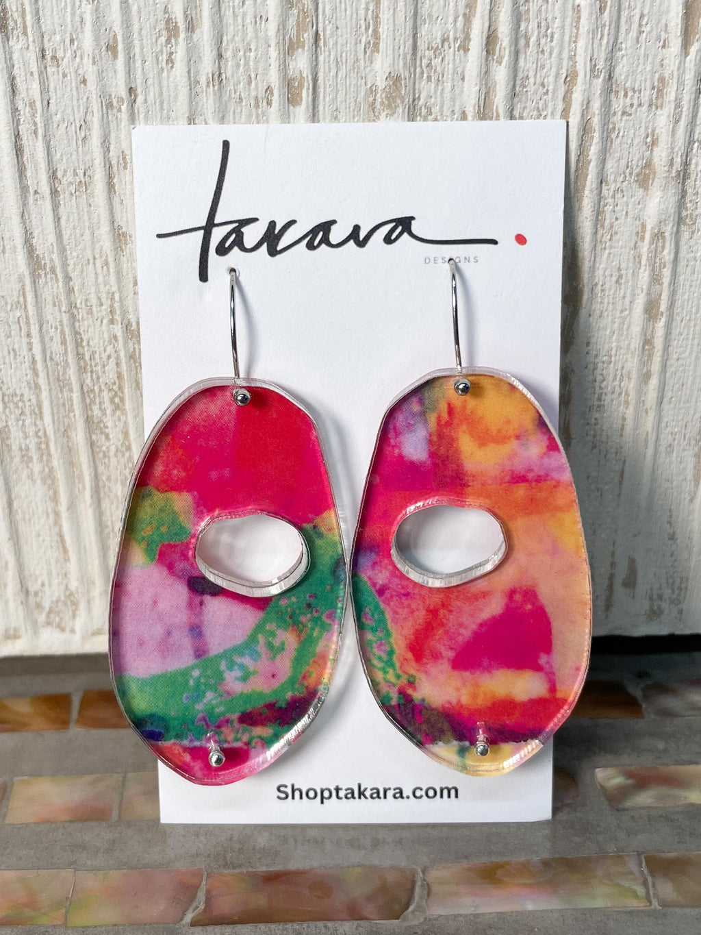 Takara Designs Organic Cut Out Earrings, Pink/Green Multi – Statement ...