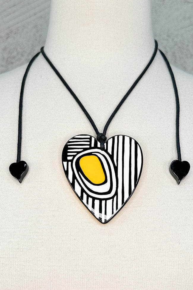 Zsiska Prima Heart Artist Pendant Necklace, Stripes/Yellow – Statement ...
